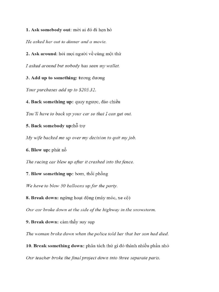 200 Phrasal Verbs Thông Dụng Luyện Thi Toeic 2024 | PDF