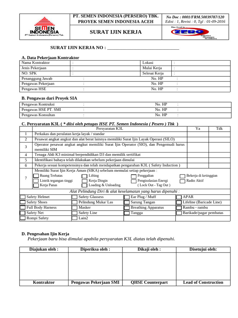 01 Form Surat Ijin Kerja | PDF