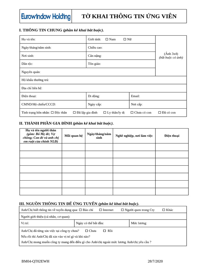 BM04 To Khai Thong Tin (V1) | PDF