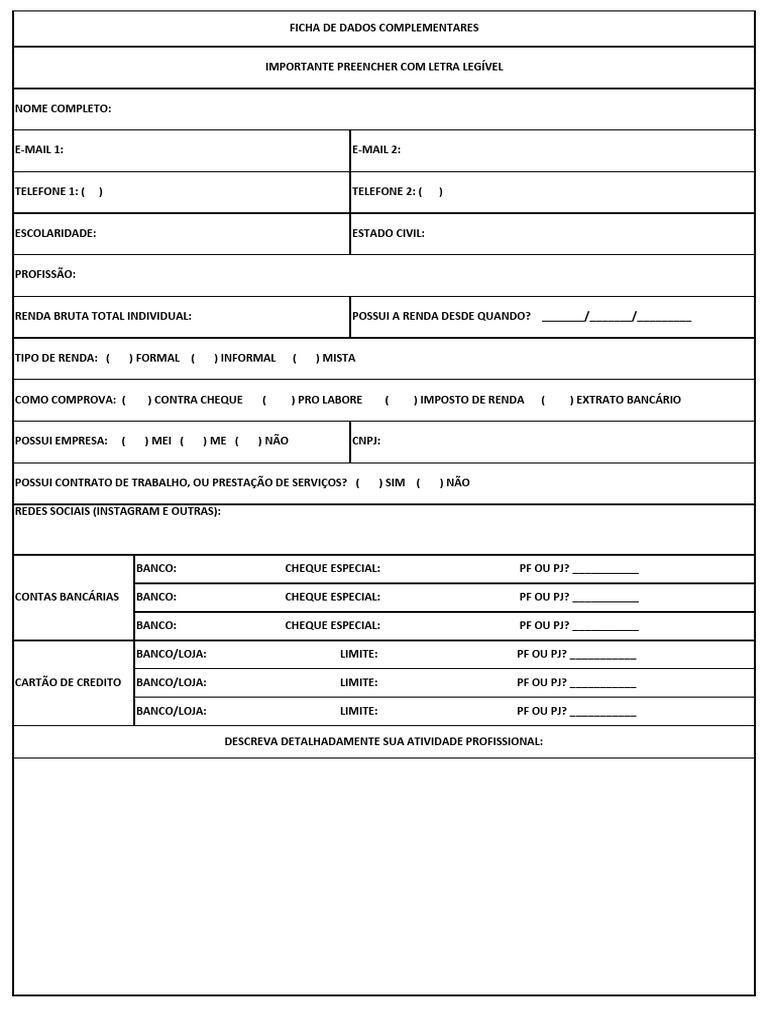 FICHA DADOS COMPLEMENTARES | PDF