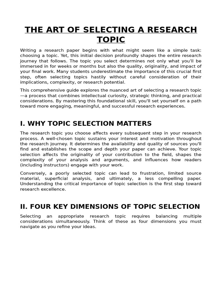 Research Topic Selection | PDF | Methodology | Science