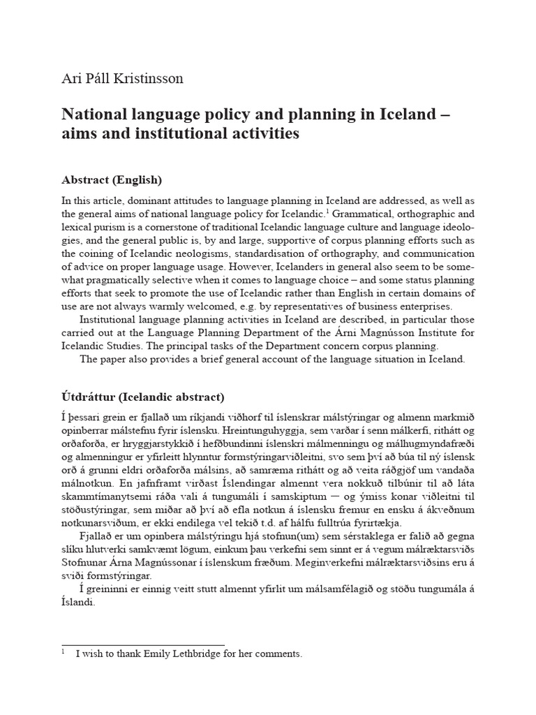 Icelandic Language Policy Overview | PDF | Scandinavia | English Language