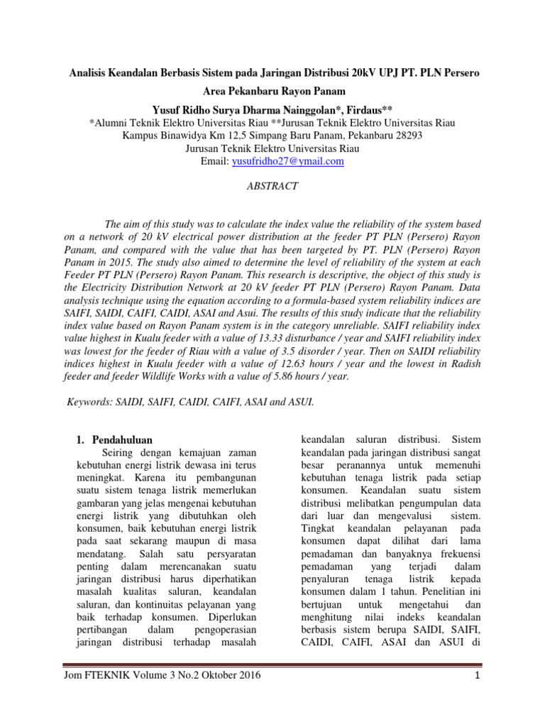 Analisis Keandalan Jaringan 20kV PLN | PDF