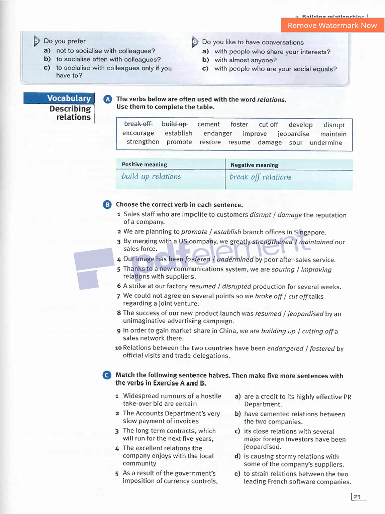 Bulding Relations Reading Tasks Market Leader Upper Intermediate Course | PDF