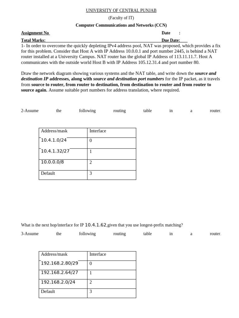 Assignment 03,04 CCN S - 2024 | PDF | Ip Address | Router (Computing)