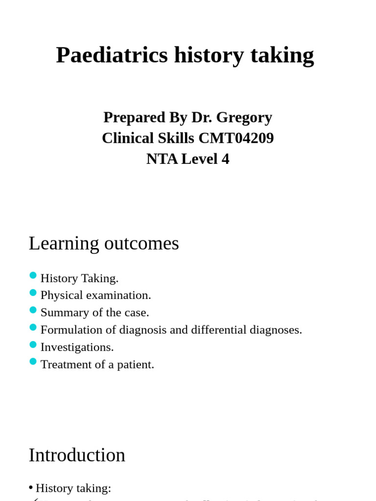 Pediatric History Taking Guide | PDF | Childbirth | Pregnancy