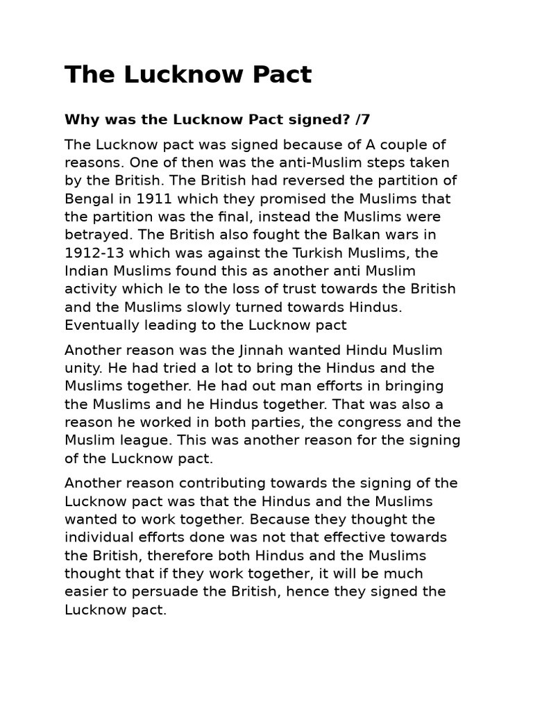 The Lucknow Pact | PDF