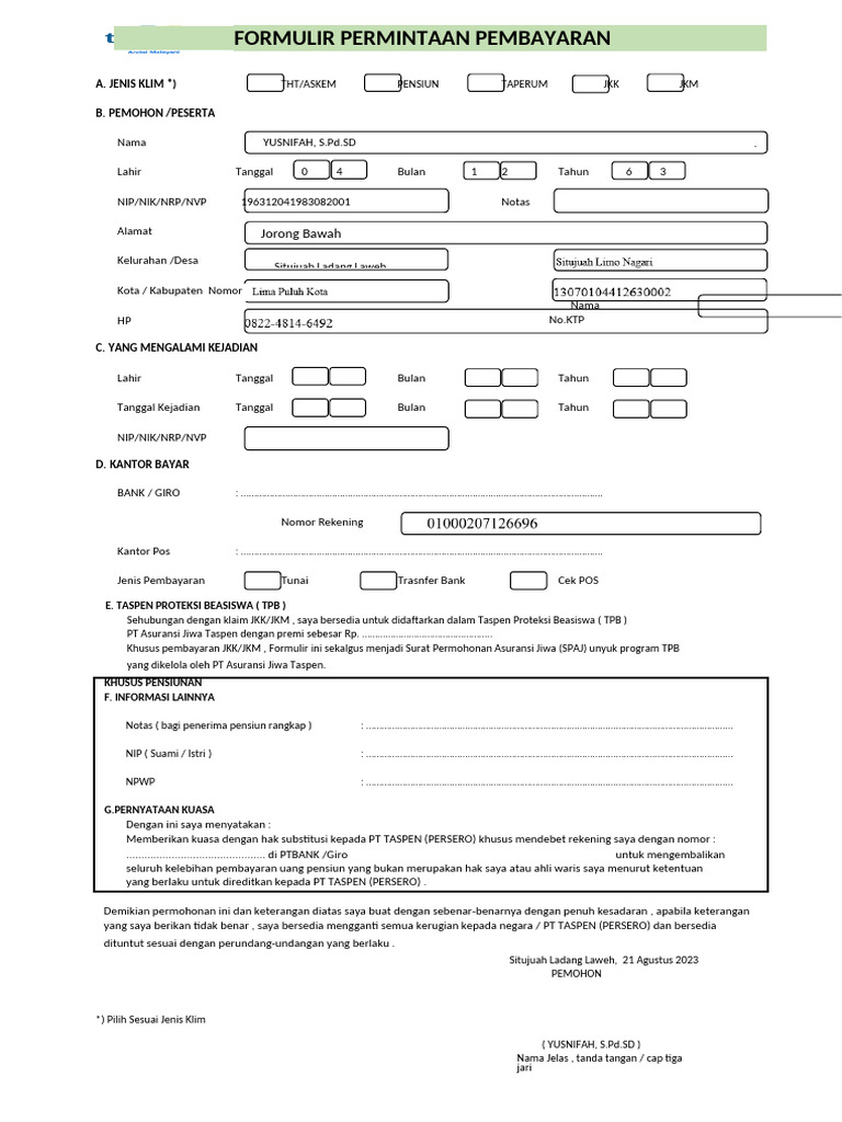 1 Formulir Permintaan Pembayaran | PDF