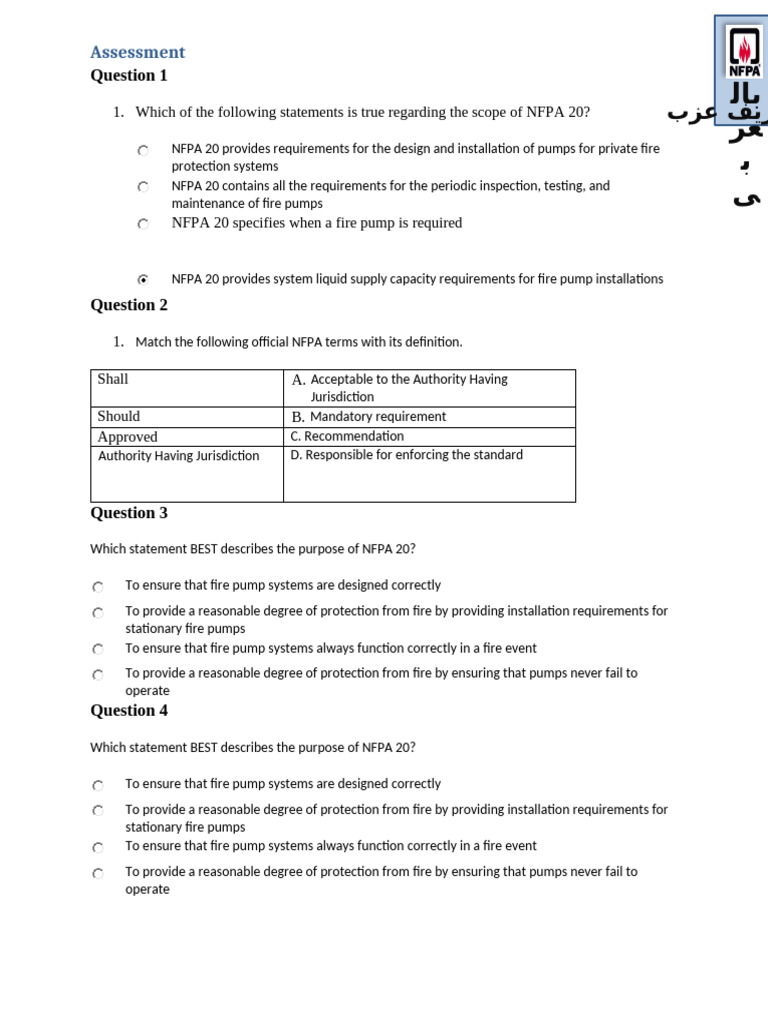Assessment 1 NFPA 20 | PDF