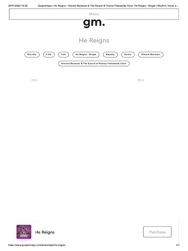 Gospelmaps - He Reigns - Vincent Bohana.. | PDF