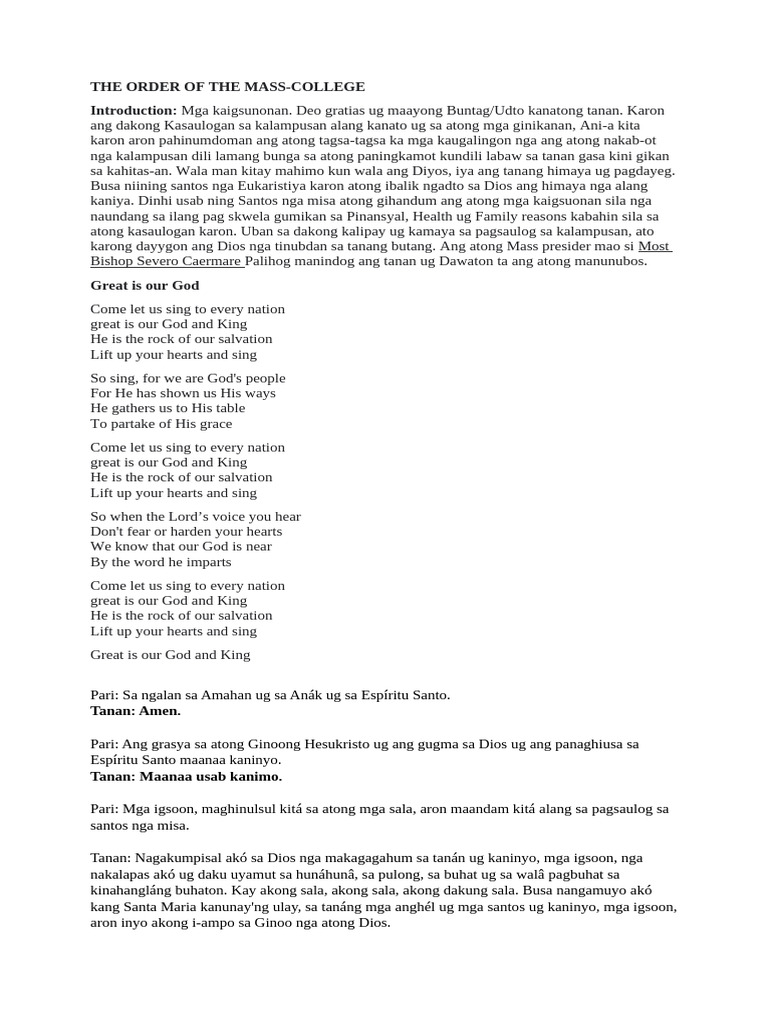 College Mass Grad Bisaya | PDF