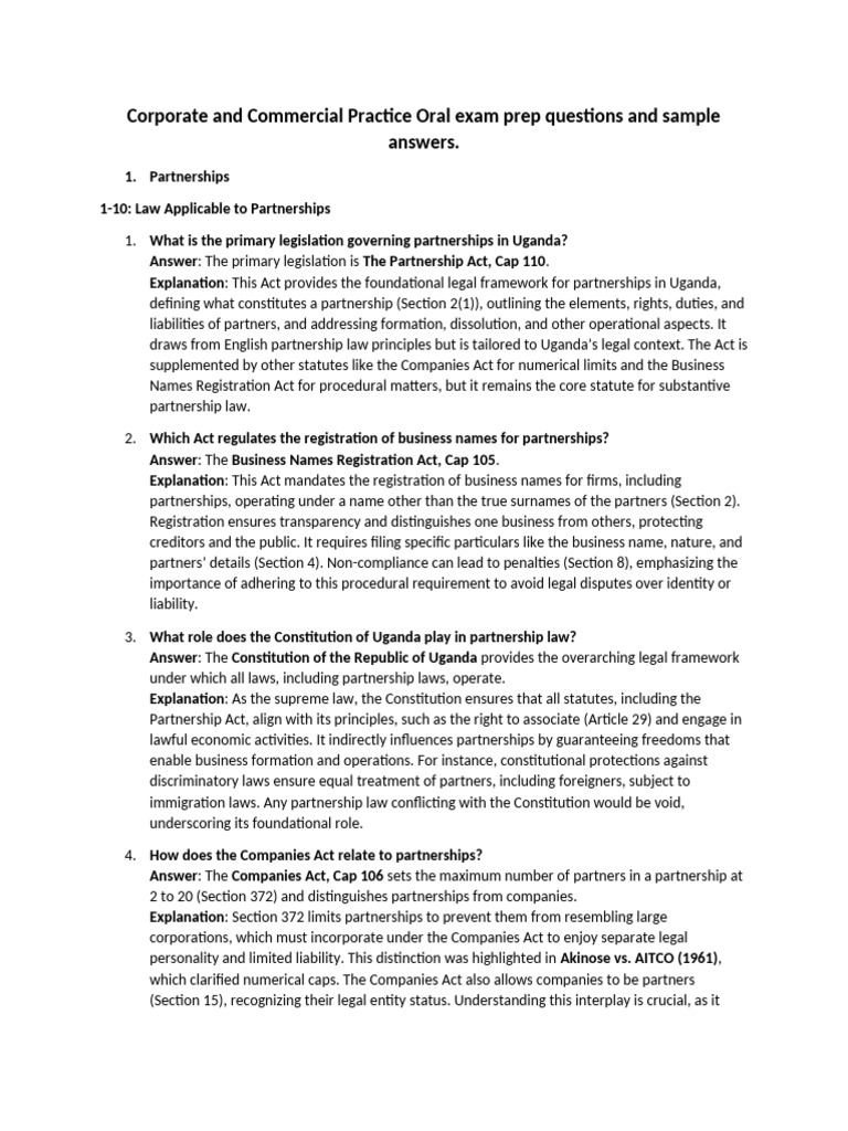 Corporate and Commercial Practice Oral Exam Prep Questions and Sample ...