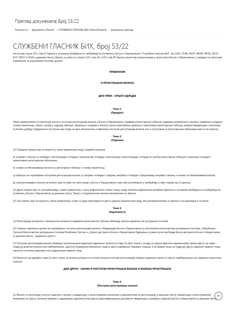 Pravilnik o Registraciji Vozila 2022 | PDF