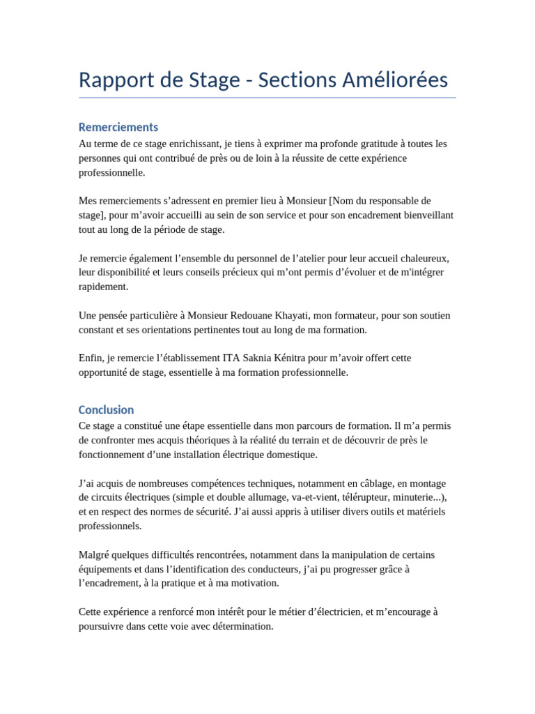 Remerciements et Conclusion de Stage | PDF