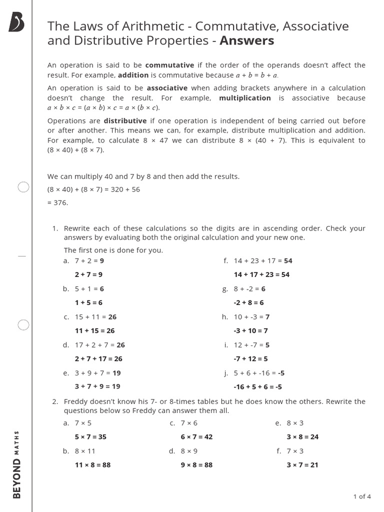 The Laws of Arithmetic - (Answers) | PDF | Multiplication | Abstract ...
