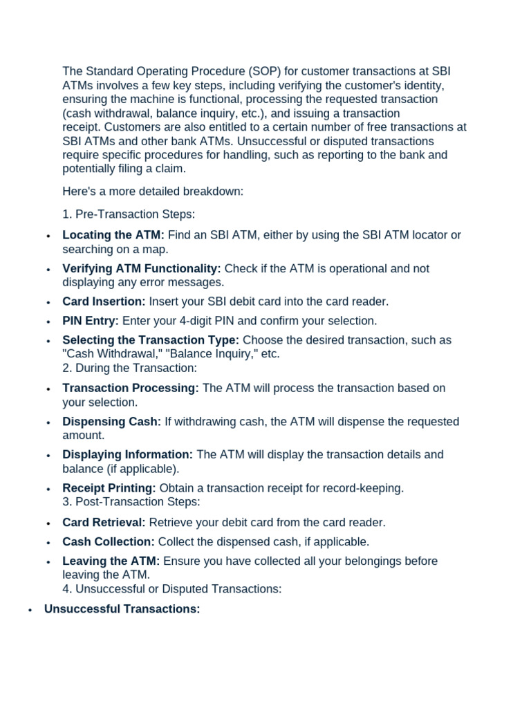 The Standard Operating Procedure (SOP) | PDF | Automated Teller Machine | Computing