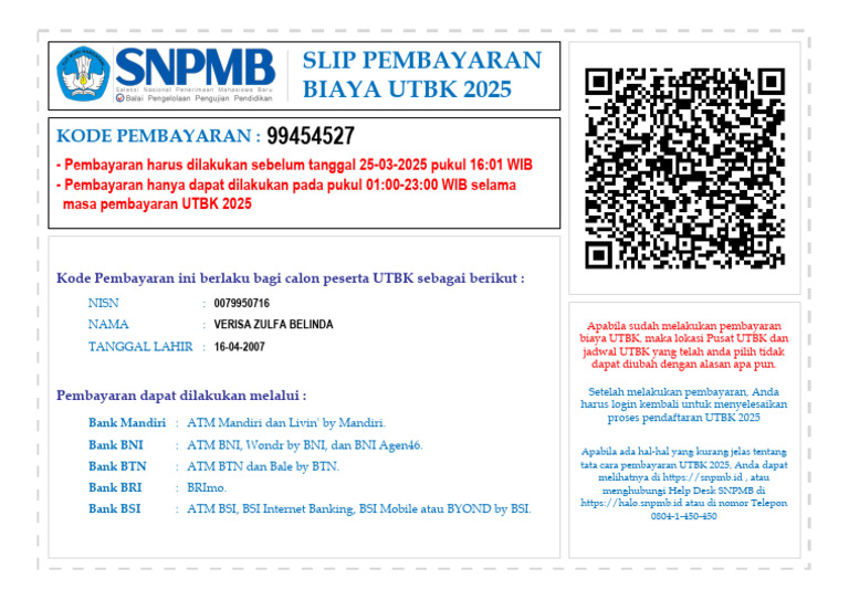 pembayaran utbk | PDF