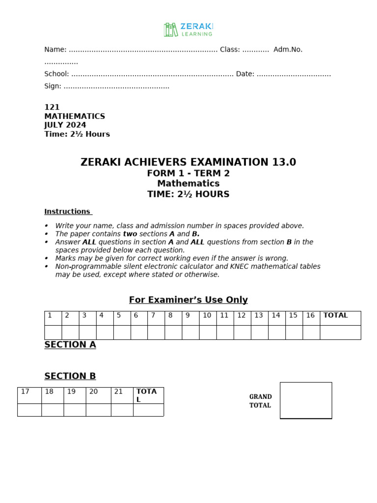Mathematics - Question Paper | PDF | Density | Length