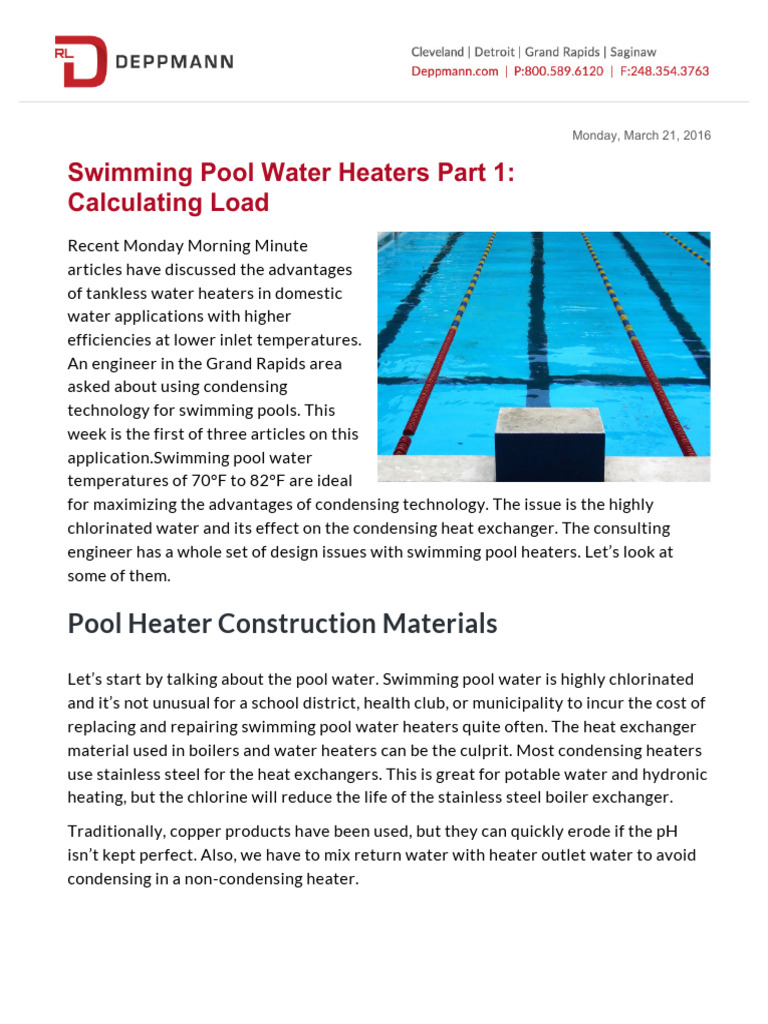 Swimming Pool Heater Load Calculations | PDF | Water Heating | Water