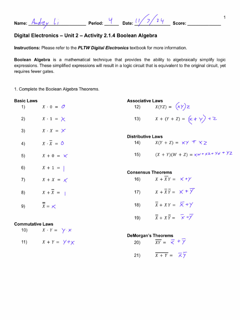 PLTW Digital Electronics DE 2.1.2 | PDF