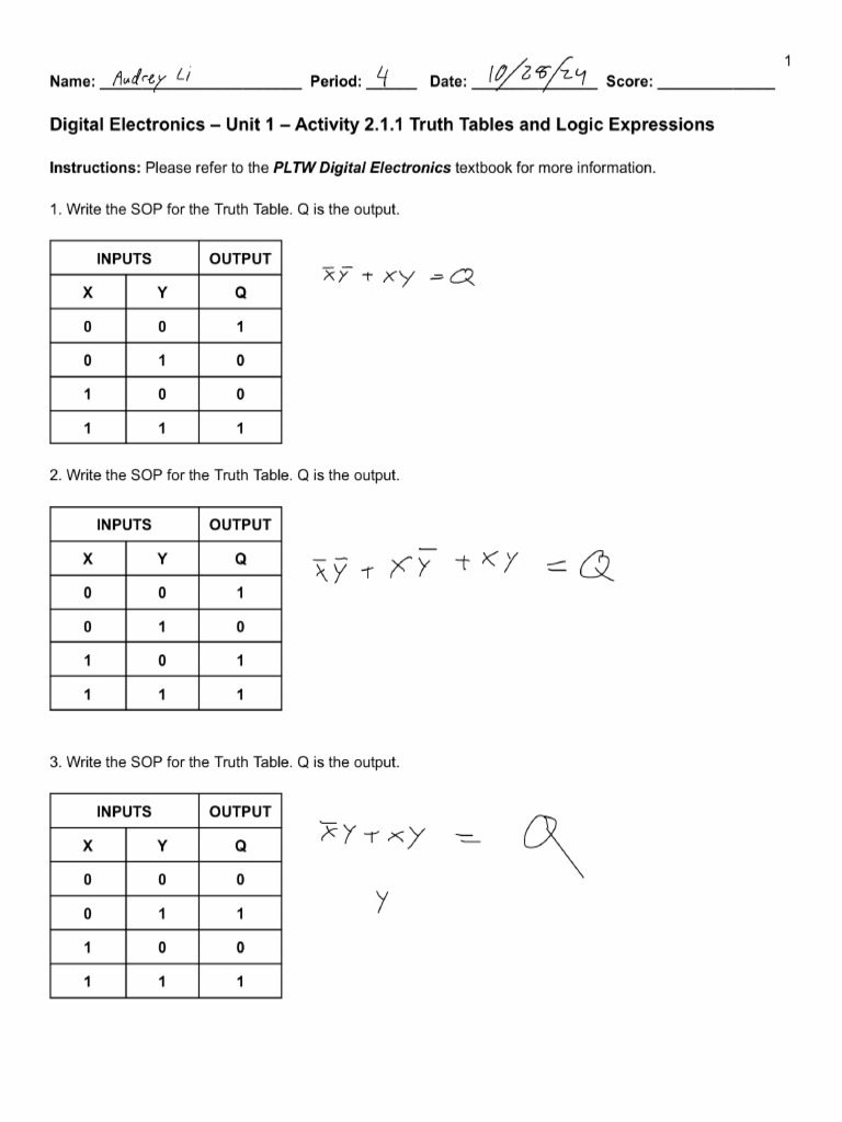 PLTW Digital Electronics DE 2.1.1 | PDF