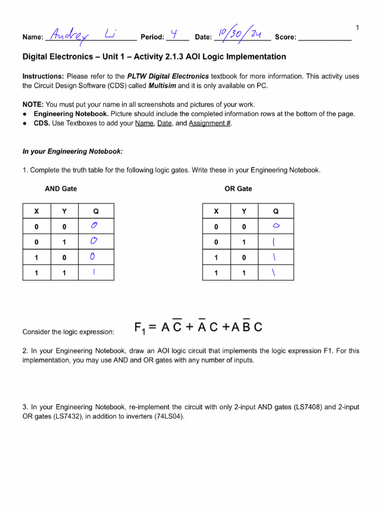 PLTW Digital Electronics DE 2.1.3 | PDF