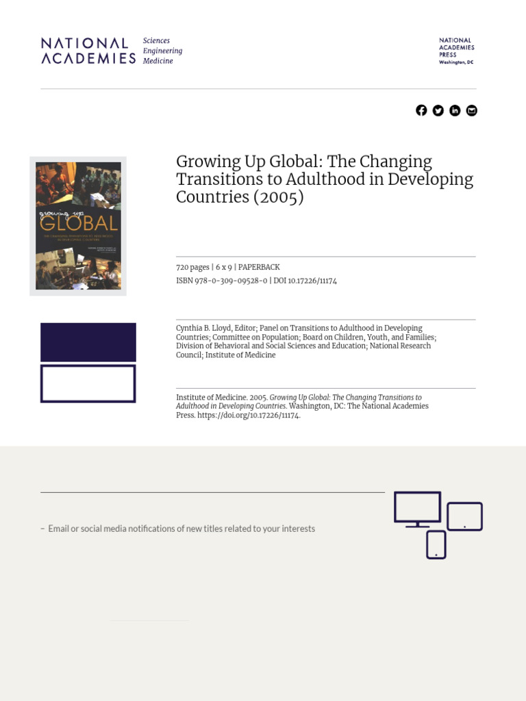 Growing Up Global: The Changing Transitions To Adulthood in Developing ...
