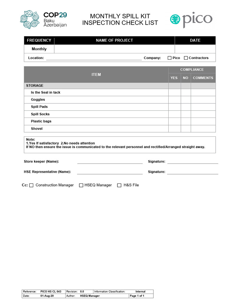 Spill Kit Inspection Check List | PDF