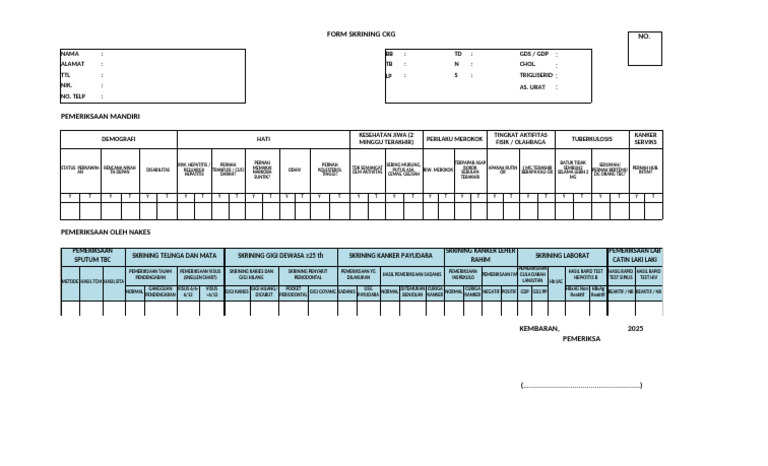 Form Skrining CKG Dewasa EDIT | PDF