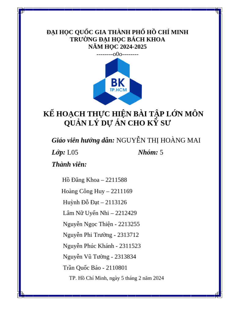 242-IM1025-Kế hoạch BTL-Nhóm 5 (1) | PDF