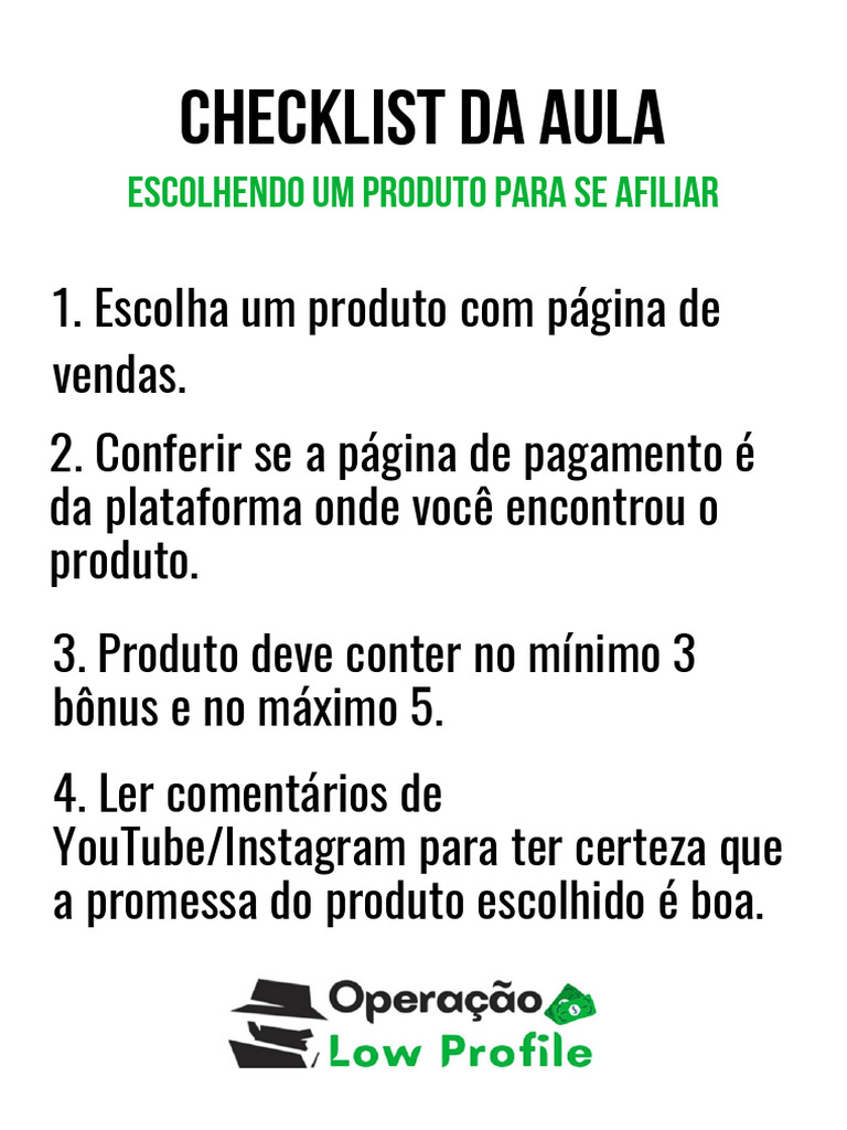 Checklist Da Aula Escolha de Produto | PDF