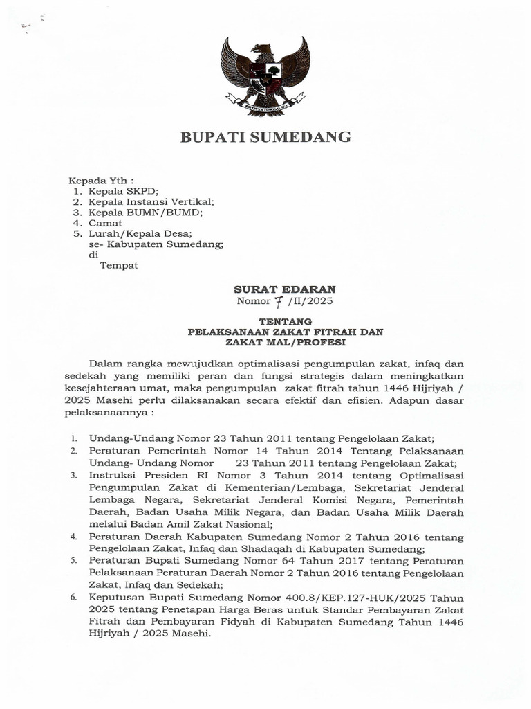 SURAT EDARAN Zakat Fitrah 1446 H - 2025 M | PDF