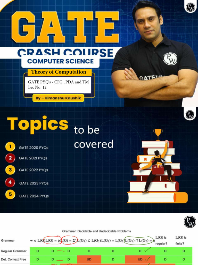 L-12 Gate Pyq's - CFG, Pda and TM (Lec 12) - Class Notes | PDF