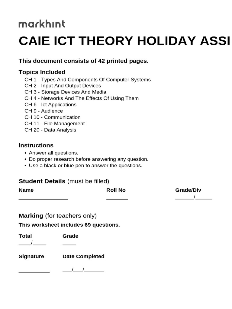 Cambridge Ict Holiday Assignment | PDF | Computer Science | Computer Engineering