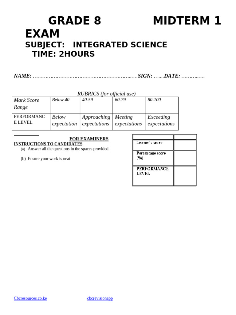 Grade 8 Integrated Qs Midterm 1 2024 | PDF | Physical Sciences