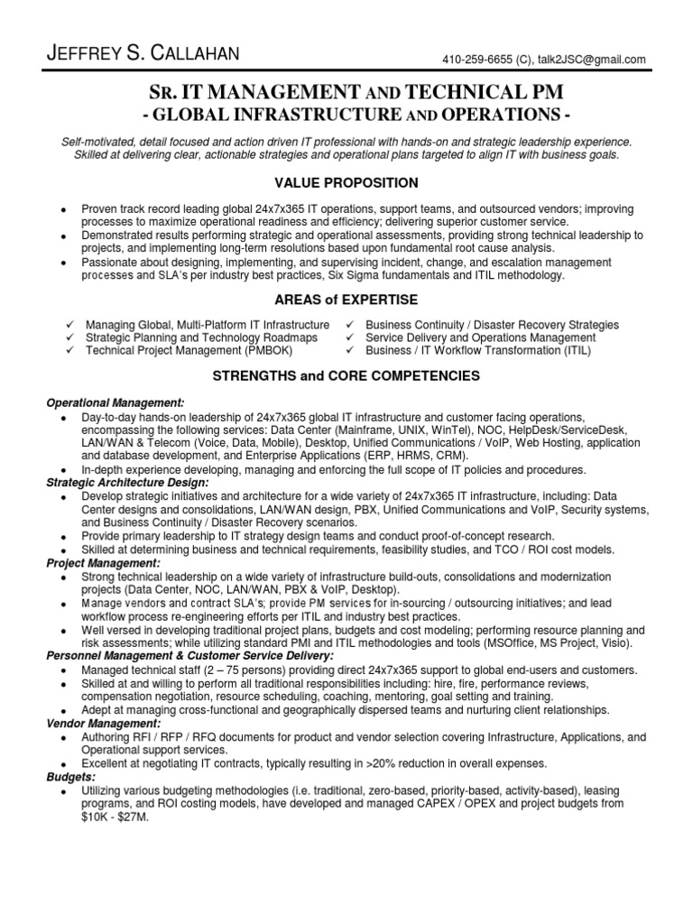 VP Information Technology IT Operations in NYC Resume Jeffrey Callahan ...