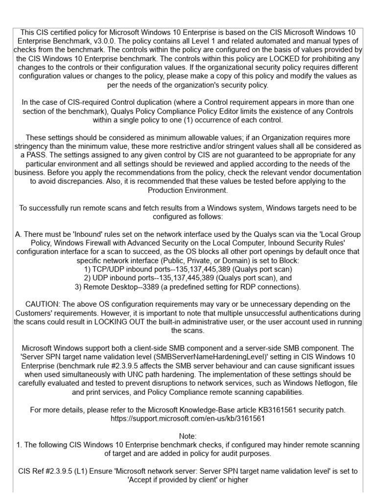 CIS Benchmark For Microsoft Windows 10 Enterprise, V3.0.0 (Automated ...