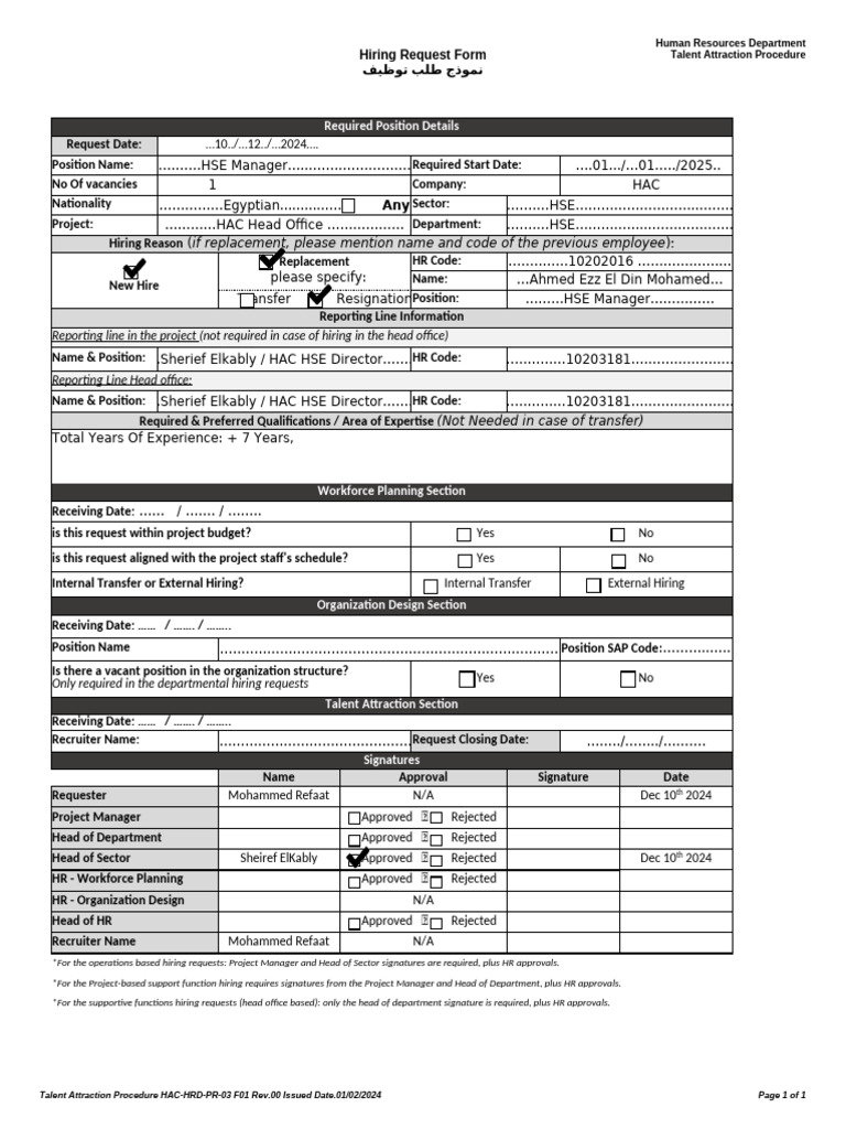 F01 Hiring Requisition Form | PDF | Human Resource Management ...