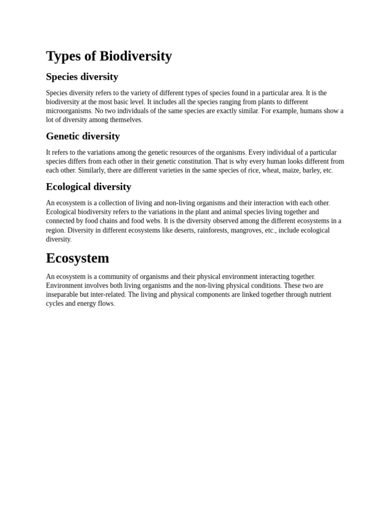 Understanding Types of Biodiversity | PDF