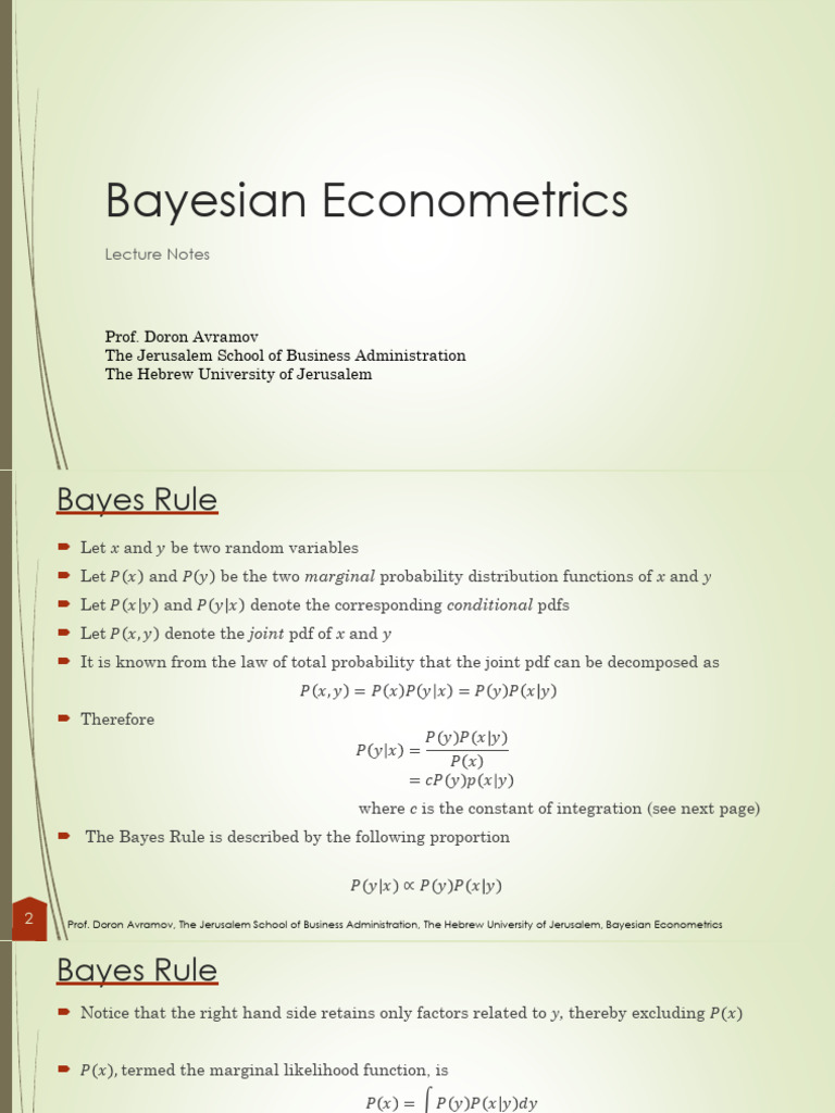 Avramov Doron Bayes Econometrics | PDF | Probability Density Function | Bayesian Inference