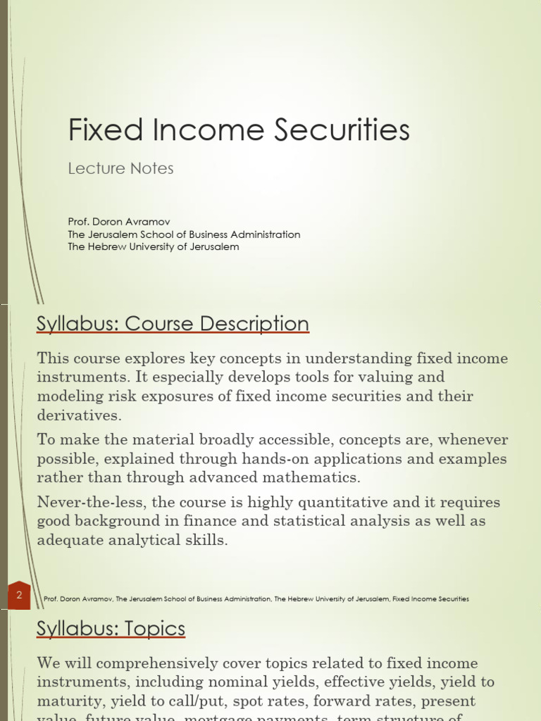 Fixed Income Securities: Lecture Notes | PDF | Arbitrage | Bonds (Finance)