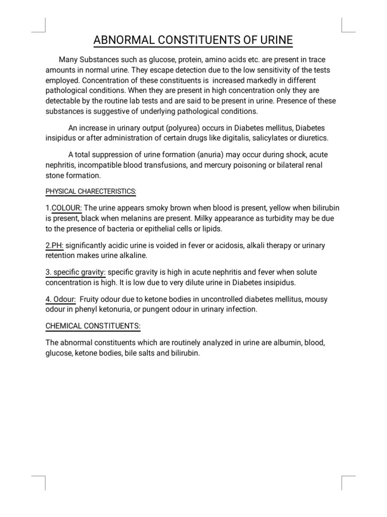 06 Abnormal Constituents of Urine | PDF | Urine | Kidney