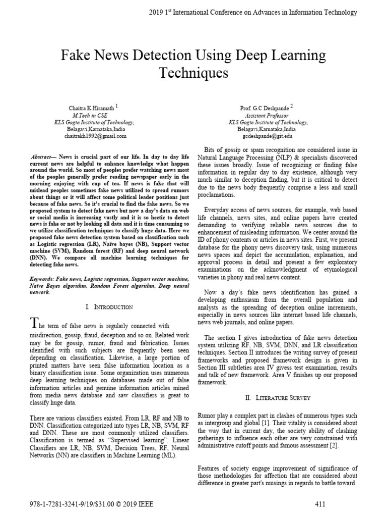Fake News Detection Using Deep Learning Pdf Deep Learning Artificial Intelligence