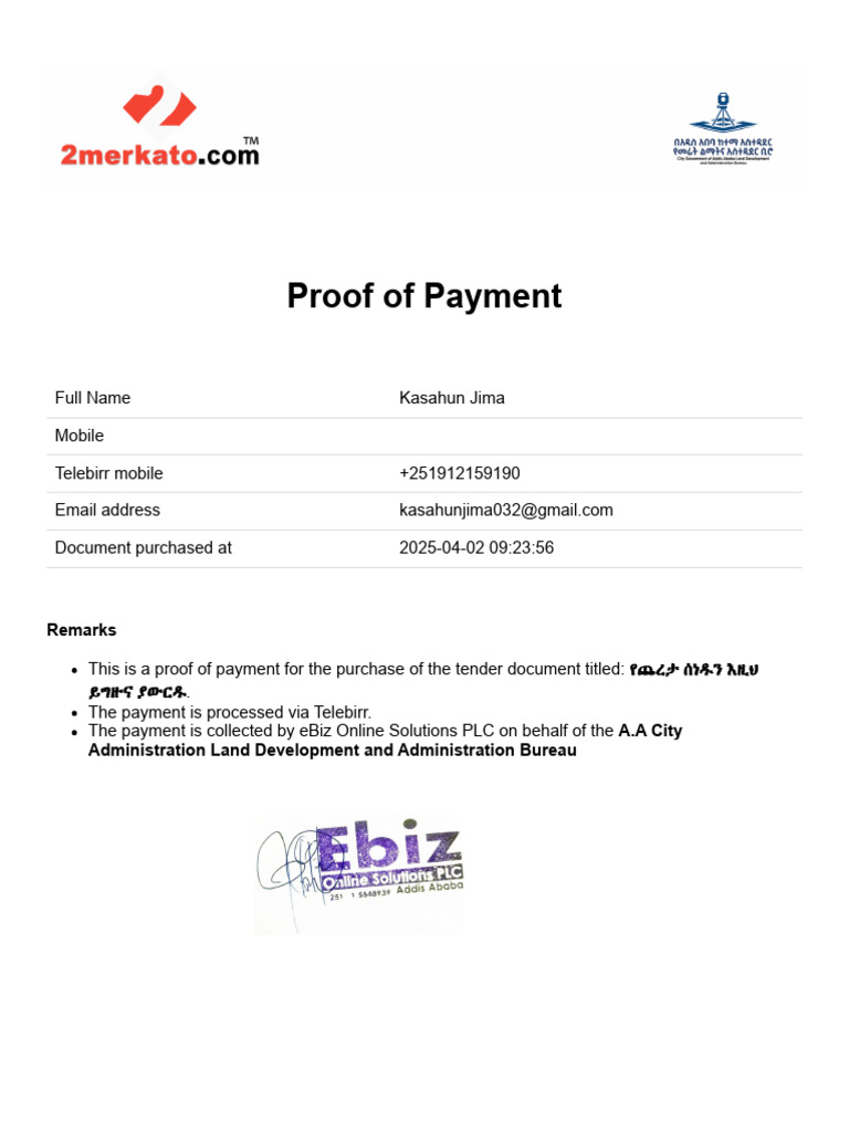 Proof of Payment for Tender Document | PDF