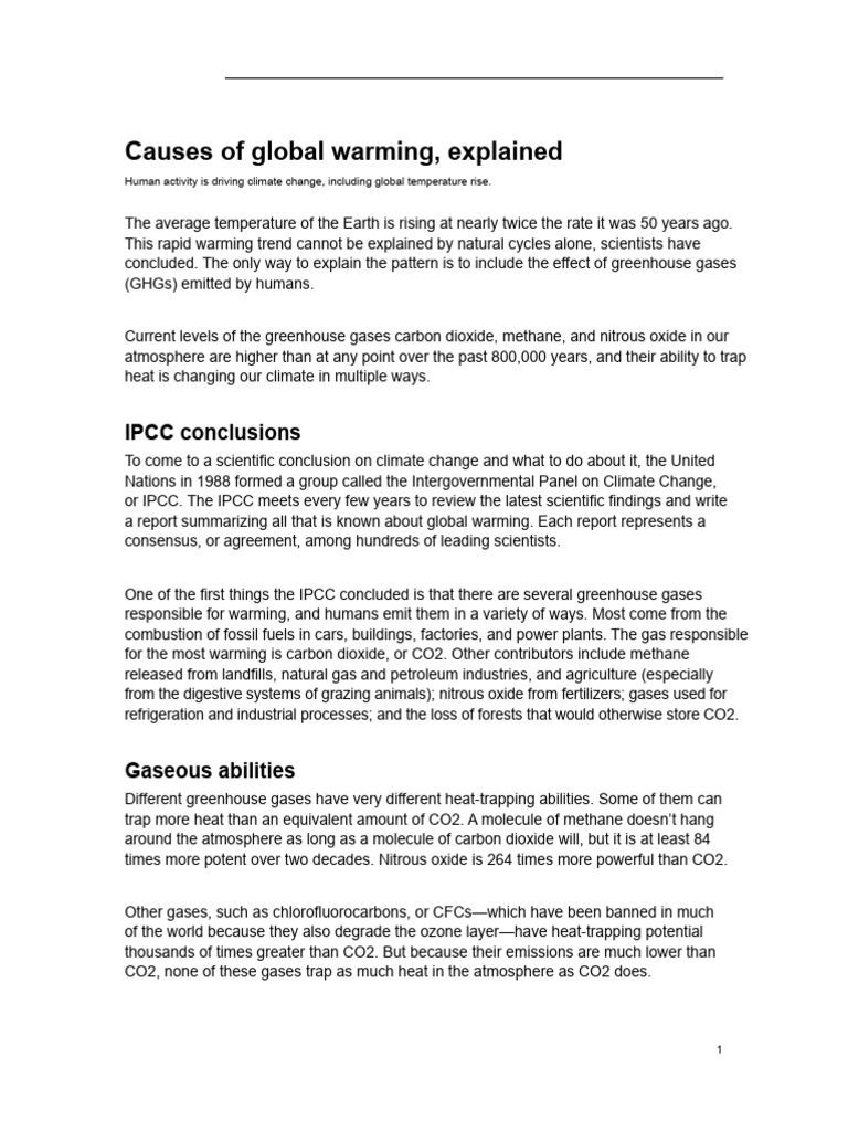 Causes of Global Warming | PDF | Climate Change | Greenhouse Gas