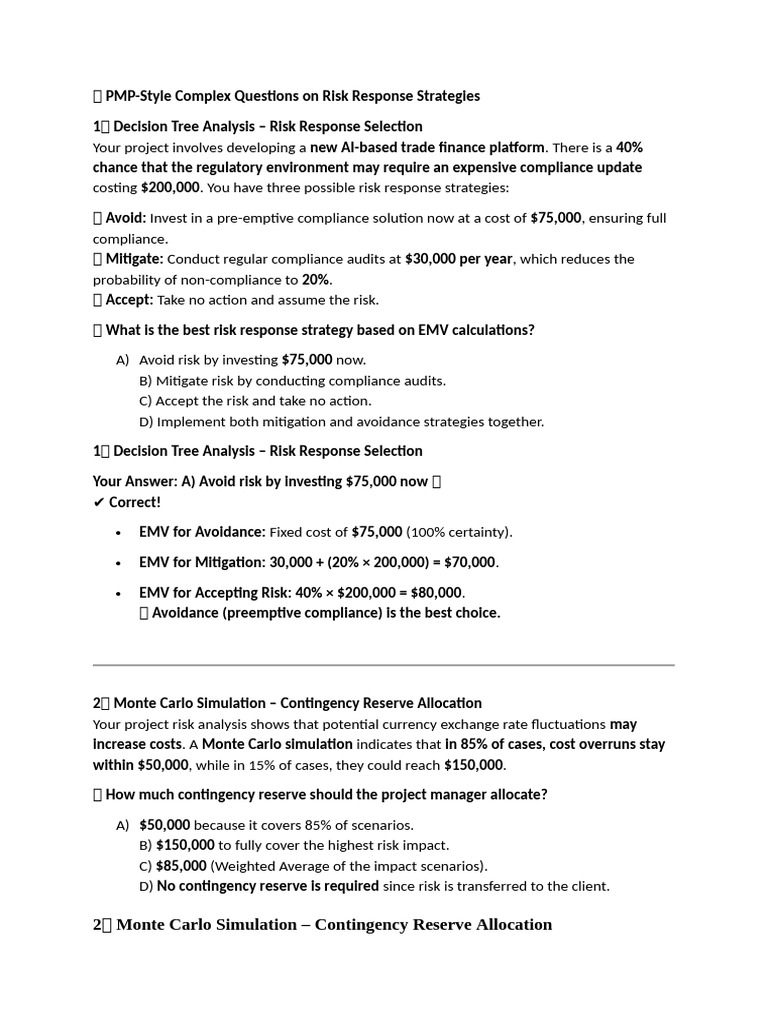 PMP Risk Management Questions | PDF | Risk | Insurance