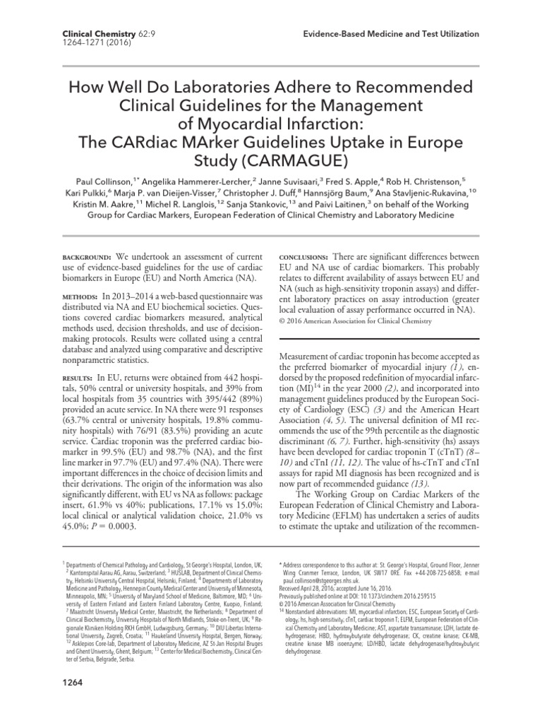 How Well Do Laboratories Adhere To Recommended Clinical Guidelines For ...