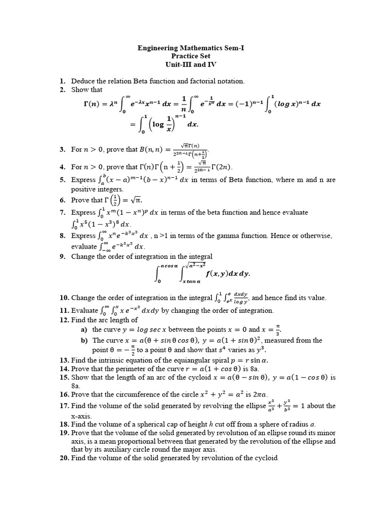 Engineering Mathematics Sem-1 Practice Set Unit-3 | PDF | Sphere | Ellipse