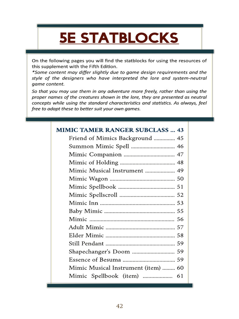 MT Statblocks - Printer Friendly | PDF