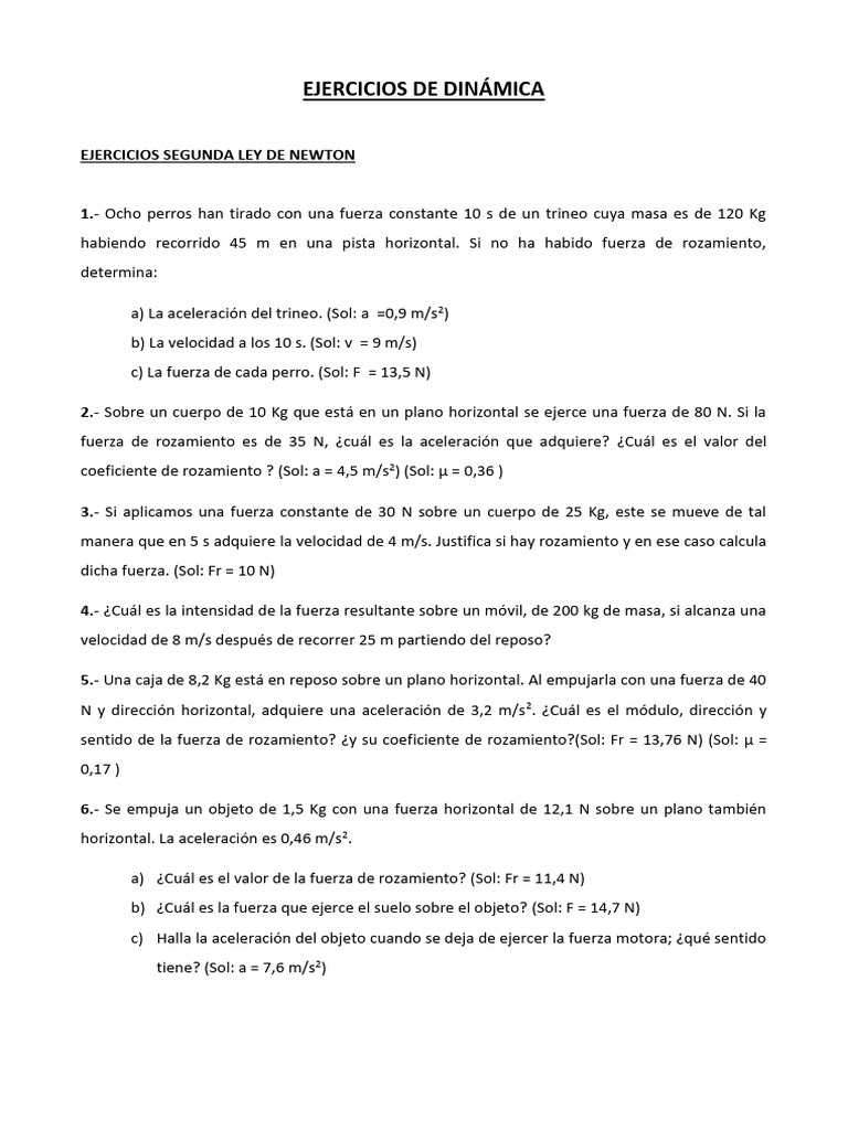 Ejercicios de Dinámica y Segunda Ley de Newton | PDF | Fuerza | Fricción